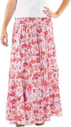 Coline Jupe Longue bohème imprimé Floral - Couleur : Rouge - Taille Unique