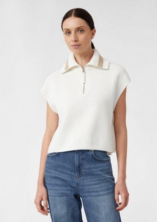 Comma Rundhalspullover Strickjacke Pullunder mit Troyer-Kragen im Boxy Fit