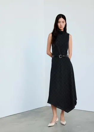 Mango Robe &agrave; carreaux avec ceinture gris - Femme - XS - MANGO