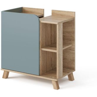 Vicco Meuble sous lavabo Karen, Bleu-gris, 60 x 65 cm avec porte et compartiments ouverts