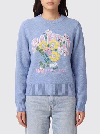Ganni Pull &agrave; col rond en laine m&eacute;lang&eacute;e recycl&eacute;e avec logo en jacquard