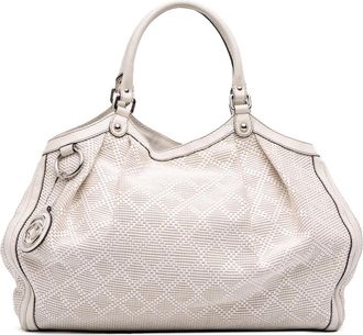 Gucci Shopper - Large Diamante Raffia Sukey Tote - Gr. unisize - in Wei&szlig; - f&uuml;r Damen