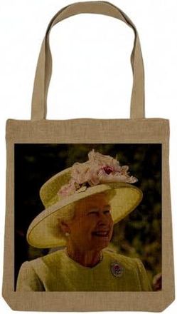 Fabulous Sac Shopping Tote Bag Aspect Lin - Reine Elizabeth Jaune Angleterre Royaume Unis Portrait - Sac de Courses Toile Epaisse 360g Beige Naturel Cabas Port