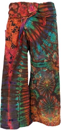 Guru Shop Batik Thai Fischerhose aus Baumwolle, Wickelhose, Yogahose - Braun/bunt, Herren/Damen