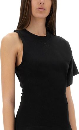 Courr&egrave;ges One-Shoulder Cotton T-Shirt - Black