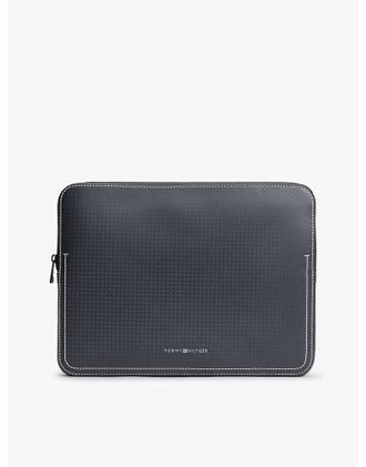 Tommy Hilfiger Mini pochette textur&eacute;e pour ordinateur portable avec logo drapeau - Bleu fonc&eacute;
