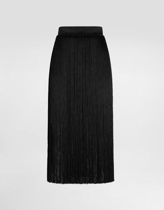 Dolce & Gabbana Rock Aus Satin Mit Langen Fransen - Frau Collection Schwarz 38
