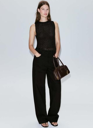 Mango Top fronc&eacute; d&eacute;tail volant noir - Femme - XS - MANGO