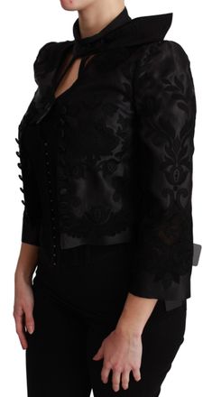 Dolce & Gabbana Womens Black Floral Jacquard Blazer Silk Jacket Cotton Polyester Clothing