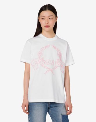 Moschino T-shirt en jersey de coton biologique Laurel Crown - Blanc