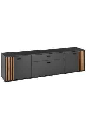 Xora Sideboard Dublin, Anthrazit, Eiche, Metall, 5 F&auml;cher, 1 Schubladen, 139x86x38 cm, Typenauswahl, Wohnzimmer, Kommoden & Sideboards, Sideboards