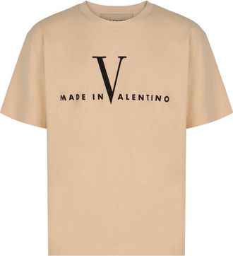 Valentino Garavani Homme, Tops, Beige, Taille: L T-shirt en coton avec imprimé