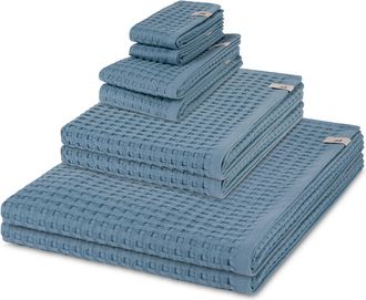 M&ouml;ve Piqu&eacute;e 8-teiliges Handtuch Set - 2X Seif-, 2X G&auml;ste-, 2X Duschtuch, 2X Handtuch - Waffelpiqu&eacute; Baumwolle, Saugf&auml;hig & Weich, Kordelaufh&auml;nger, Pflegelei