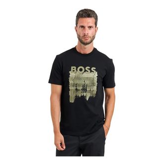 HUGO BOSS T-shirt Noir D&eacute;contract&eacute; avec Logo Cr&eacute;atif - Homme - Tops - Noir - Taille: 2XL