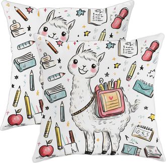 Generic Niedliche Alpakas Lama Zierkissenbezug Komfort Kissenbezug Dekorative Zierkissenbez&uuml;ge F&uuml;r Hotel B&uuml;ro Bett 45X45Cm 2Er Set