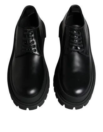 Dolce & Gabbana Mens Black Leather Lace Up Trekking Dress Shoes Calf Lambskin Viscose