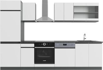 Vicco Küchenzeile R-Line, Küchenblock, Weiß/Anthrazit, 300 cm, AP Anthrazit