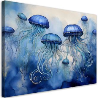 Feeby Leinwand Bilder - Blaue Qualle Meer - Vlies 45x30 cm - Deko Wohnzimmer - Wandbilder Schlafzimmer - Deko Aesthetic - Wand Deko - Leinwand Groß - Deko Z