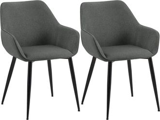 Clp Esszimmerst&uuml;hle 2er Set gepolstert mit Lehne Luena, K&uuml;chenstuhl mit Samt oder Stoff, Sessel Metallgestell schwarz bis 150 kg belastbar, Farbe:dunkelgr