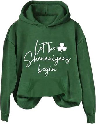 Generic Sweat-shirt à manches longues et col rond avec inscription « Let The Shenanigan Begin » pour la Saint-Patrick, vert, Vert, 3XL