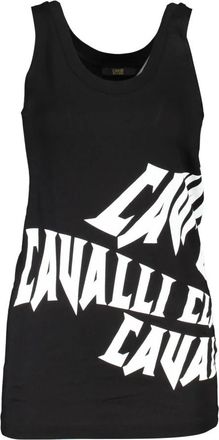 Cavalli Schwarzes Baumwoll Tank Top mit Logo Print - - Tops - Damen - Schwarzk - S