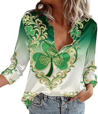 Generic Chemisiers en satin pour femme - Chemise boutonn&eacute;e &agrave; manches longues en satin de soie comme de la soie - Haut l&eacute;ger &agrave; col en V - Chemise d&eacute;contract&eacute;e 