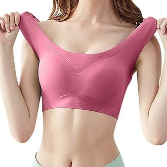 Generic Soutien-gorge de sport 2026 pour femme en soie glac&eacute;e mince confortable grande taille sans couture avec coussinets amovibles, rose vif, XXL