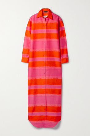 Brandon Maxwell Maxi-hemdblusenkleid Aus Faille Aus Einer Baumwoll-seidenmischung Mit Streifen - Pink