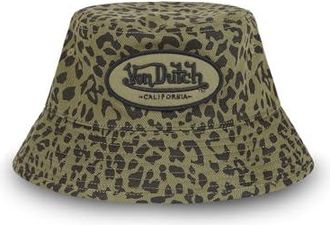 Von Dutch Bob Homme & Femme, Chapeau 100% Coton imprimé léopard, Vert, Noir, Taille L/XL