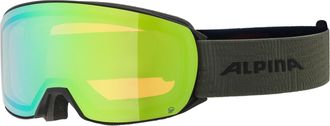 Alpina NAKISKA Q - verspiegelte, kontrastverst&auml;rkende & polarisierte OTG Skibrille mit 100% UV-Schutz f&uuml;r Erwachsene - black-olive matt/green - one size