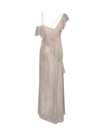 Self Portrait Womens Rhinestone-Embellished Maxi Dress Nude Polyester