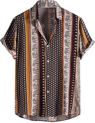 Onsoyours Chemise à Manches Courtes Rayures Colorées pour Hommes Ete Slim Fit Grande Taille Hawaïenne Carreaux Imprimé Plage DéContracté Poche-Avant Tops Blouse