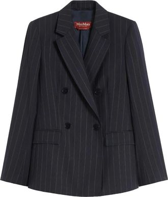 Max Mara Femme, Vestes, Bleu, Taille: 44 FR Blazer crois&eacute; en laine &agrave; rayures