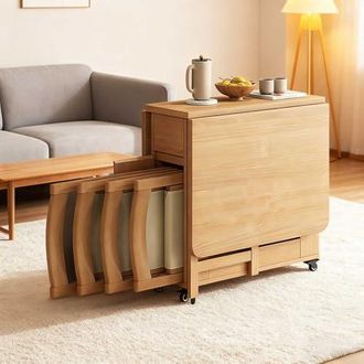 Generic Table a Manger Pliante Ensemble Table et chaises de Salle &agrave; Manger Pliables Table r&eacute;glable en Bois avec tiroirs de Rangement et 4 roulettes Tables Cui