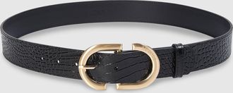 Lounge Curved Buckle Belt - Black Croc - S