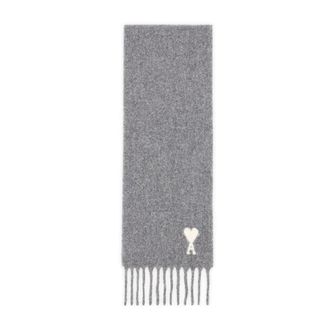 Ami Logo Fransen Alpaka Wolle Schal - - Accessories - Herren - Grau - ONE SIZE