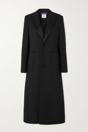 Ralph Lauren Collection Gatlin Mantel Aus Einer Woll-seidenmischung Mit Besatz Aus Seidensatin - Schwarz