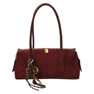 Generic Sac &agrave; bandouli&egrave;re en cuir synth&eacute;tique givr&eacute; avec pendentif, style d&eacute;contract&eacute;, couleur unie, style Boston, rouge vin, 13.58x5.91x3.94inch