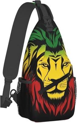 Generic L&eacute;ger Sacoche Tactique Lion Noir Sac Bandouli&egrave;re Durable Sac Poitrine pour Voyage &eacute;cole Randonn&eacute;e