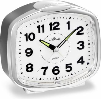 Atlanta Mocassin Lauter Glockenwecker mit Nachtlicht dauerhafte Beleuchtung Lichtsensor Quarzwecker ohne Ticken - 2155/19 Silber/Grau