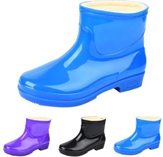 Generic Wellington Bottines de pluie &agrave; enfiler pour femme - Chaudes et confortables - Avec doublure en peluche - Imperm&eacute;ables et antid&eacute;rapantes, bleu, 38.5 EU