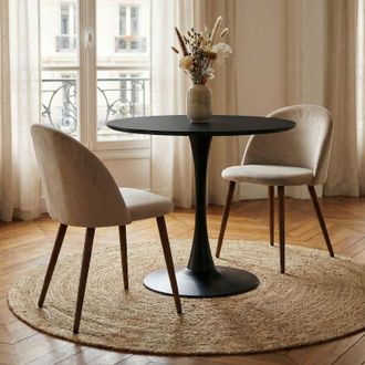 IDIMEX Essgruppe Loire/Navia mit Tisch mit 2 St&uuml;hlen, Schwarz/Hellgrau - runder Esstisch 80 cm mit 2 Polsterst&uuml;hlen f&uuml;r K&uuml;che und Apartments, Tisch mit stabi