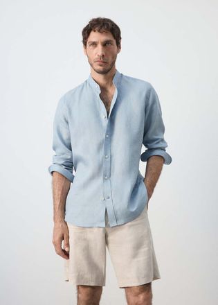 Mango Chemise 100 % lin col mao bleu porcelaine - Homme - XXL - MANGO MAN