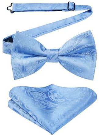 Hisdern Homme Noeud Papillon Bleu Clair Noeuds Papillon et Mouchoir avec Crochet déjà Lié Réglable Color Sólido Noeud Papillon et Carré de Poche