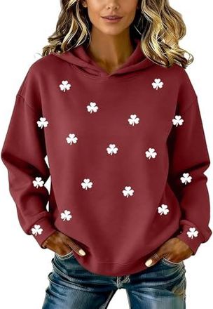 Generic HUIFUAO Sweat &agrave; capuche pour la Saint-Patrick pour femme - Sweat &agrave; capuche amusant en forme de tr&egrave;fle irlandais - Costume irlandais - Tr&egrave;fle vert - Ch