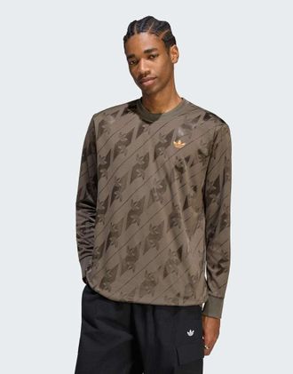 adidas Originals Jacquard-Trefoil-Langarmshirt in Branch-Braun