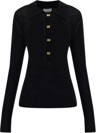 Ganni Femme, Pulls, Noir, Taille: 42 FR Polo en laine ajust&eacute;e