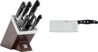 Zwilling Vier Sterne Selbstschärfender Messerblock, 7-teilig & Twin Pollux Chinesisches Kochmesser, Klingenlänge: 18,5 cm