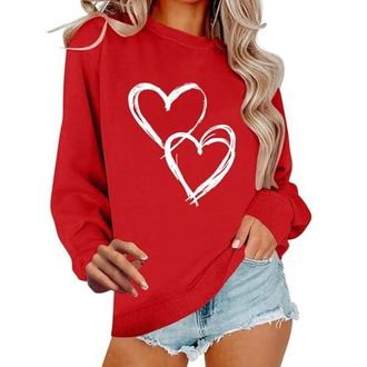 Generic Sweat-shirt &agrave; col rond pour femme - Motif damour - Imprim&eacute; - Sans capuche - Chemisier &agrave; manches longues - Pull pour femme - Pull de Saint-Valentin - H