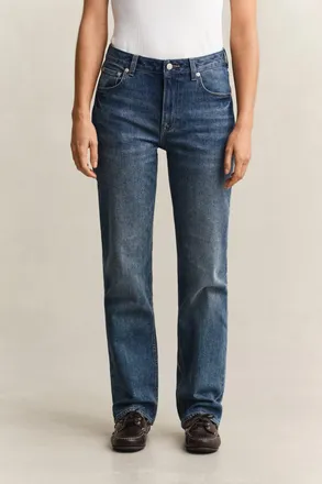 GANT Damen Stretch-Jeans mit geradem Bein (31/34) MID Blau BROKEN IN